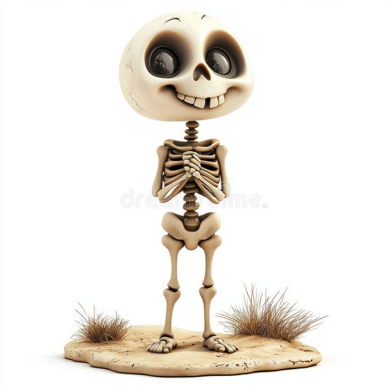 Cartoon Skeleton with Cute Expression Stock Illustration - Illustration ...