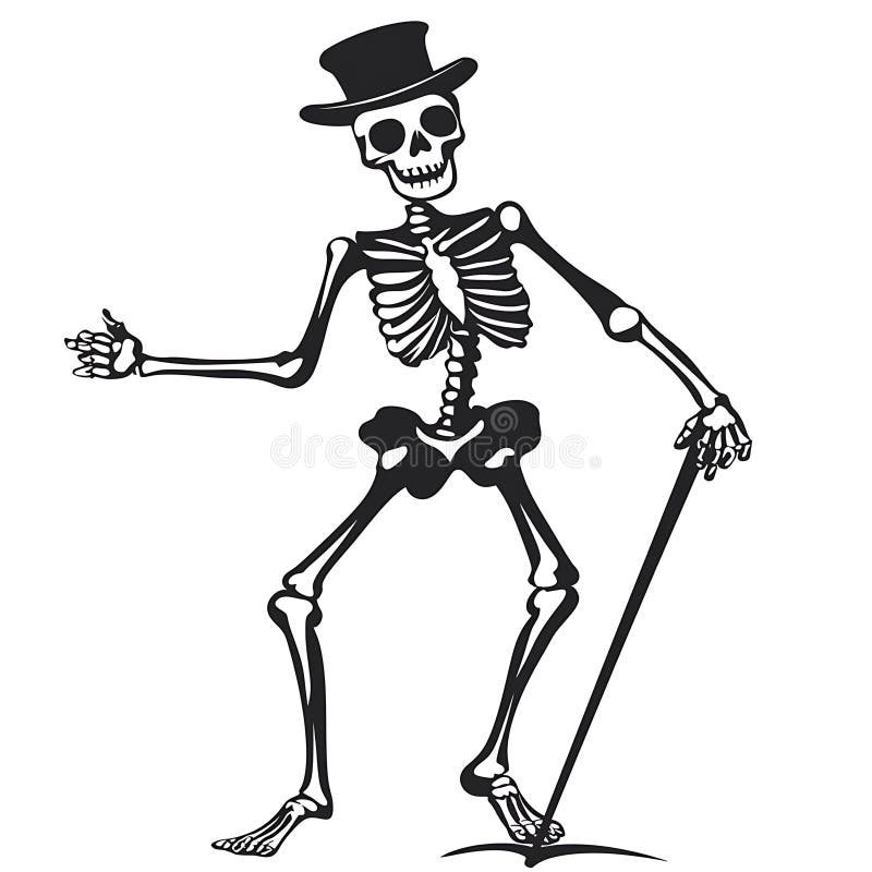 Cartoon Skeleton Dancing with Top Hat and Cane Stock Illustration ...