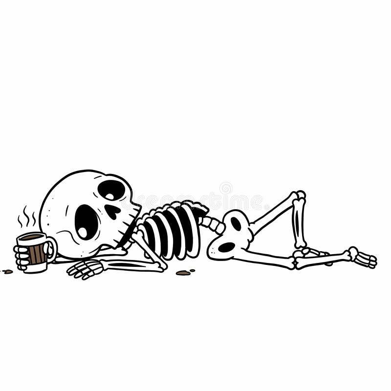 A Cartoon Skeleton is Lying Down, Propping Itself on Its Elbow. Stock ...