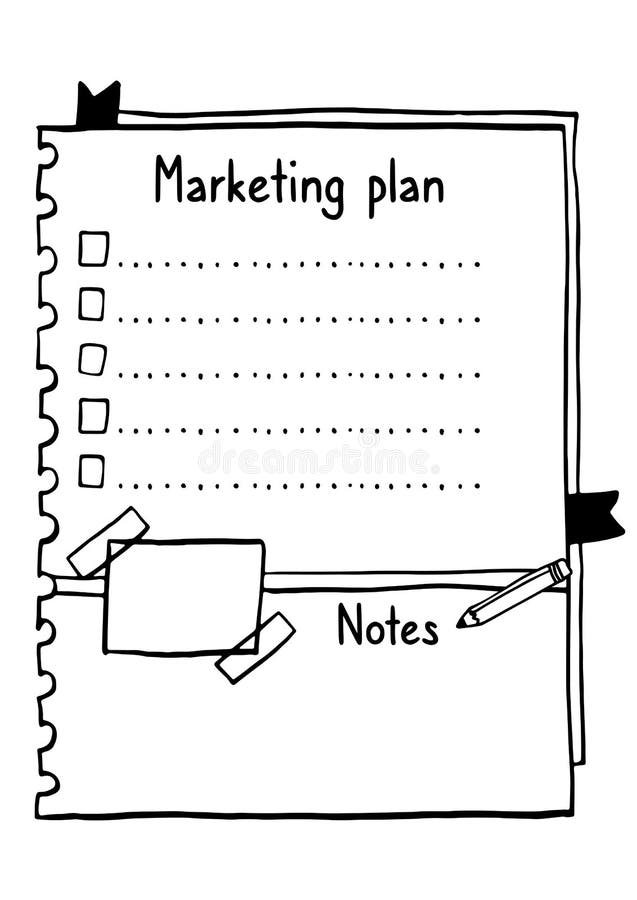 Cartoon Sketch Illustration of Marketing Plan Template. Hand Drawn Plan ...