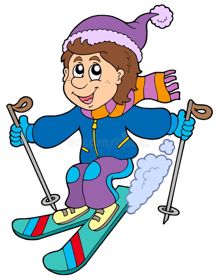 Cartoon kid skiing stock vector. Illustration of cold - 12951811