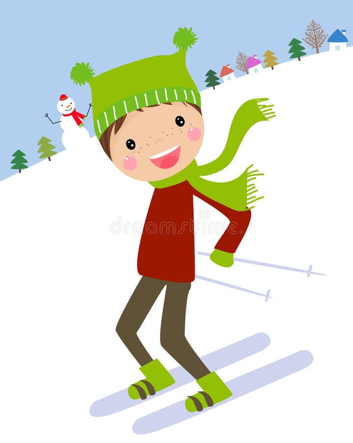 Cartoon skiing boy stock vector. Illustration of glove - 46170942