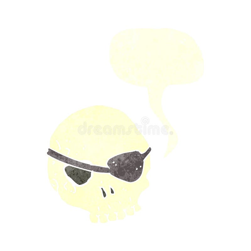 Cartoon Skull with Eye Patch with Speech Bubble Stock Illustration ...