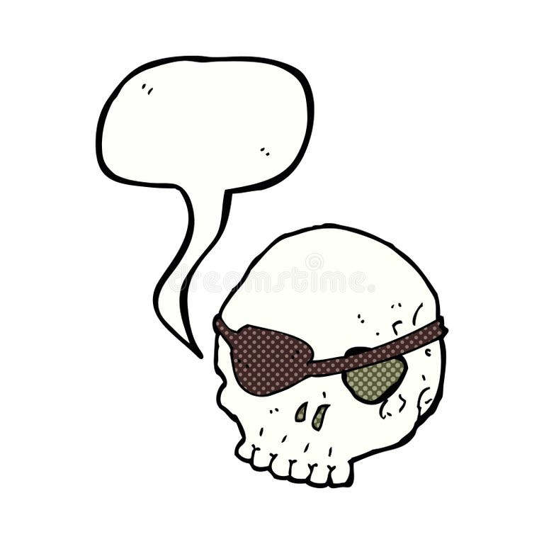 Cartoon Skull with Eye Patch with Speech Bubble Stock Illustration ...