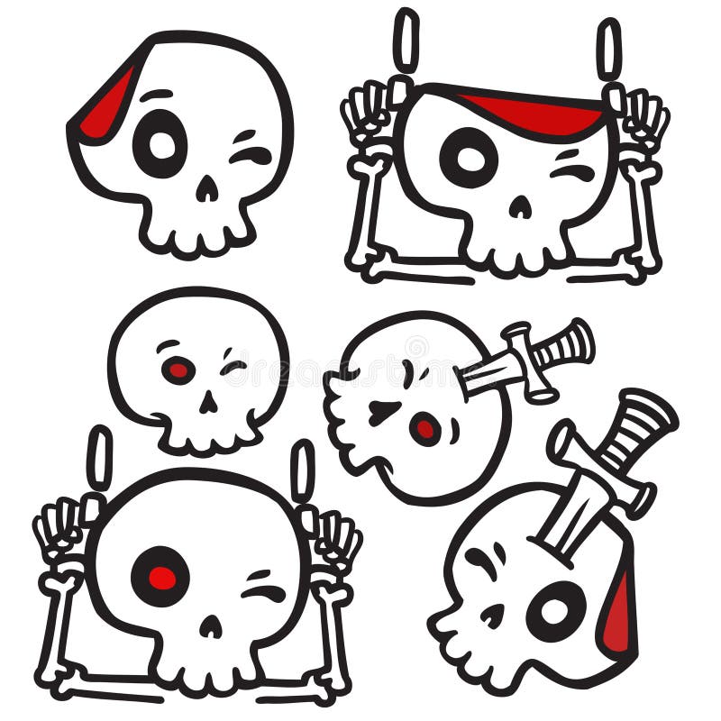 Cartoon Skull Logo Sticker Set Stock Illustration - Illustration of ...