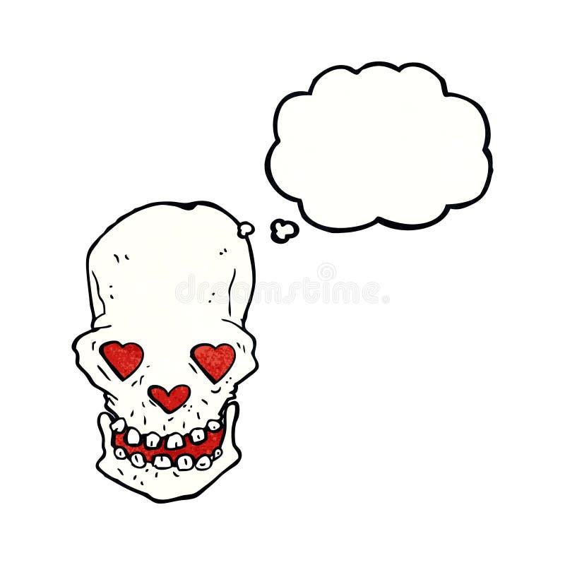Cartoon Skull with Love Heart Eyes with Thought Bubble Stock ...