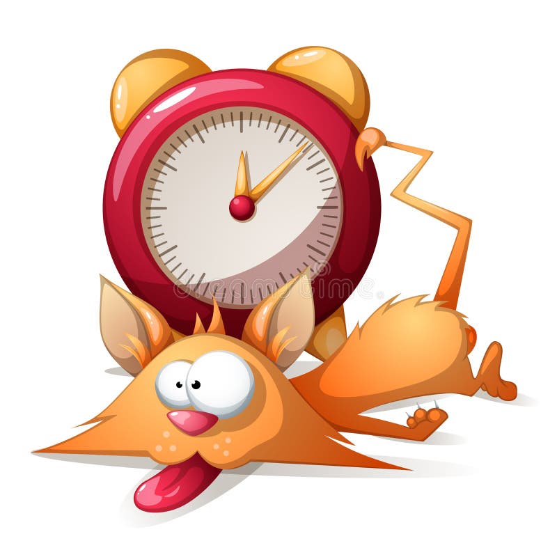 Cartoon Sleep Funny, Cute Cat and Alarm Clock. Vector Eps10 Stock ...