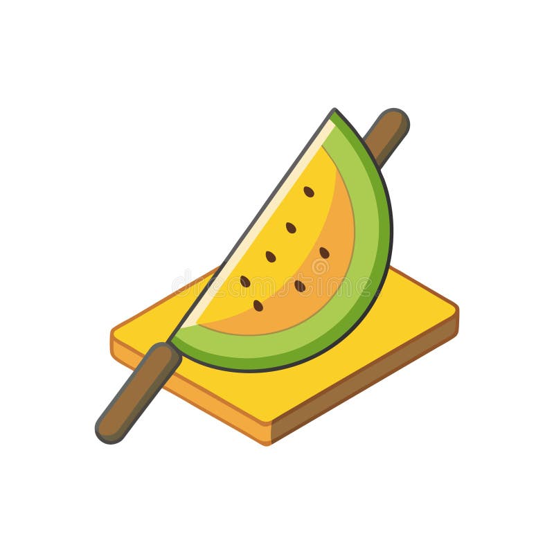 Cartoon Slice of Yellow Watermelon on a Plate Stock Image ...