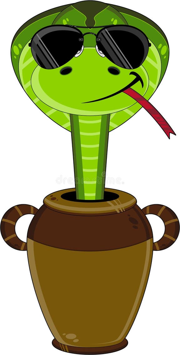 Cartoon Slippery Snake in Pot Stock Vector - Illustration of cobra ...
