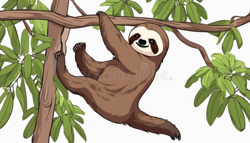A Cartoon of a Sloth Climbing a Tree Stock Illustration - Illustration ...