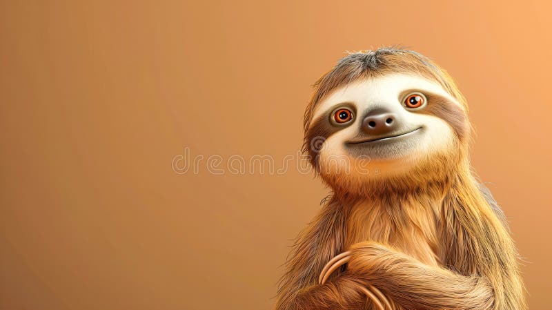 Cartoon Sloth Displays a Happy Look on a Warm Brown Backdrop Stock ...