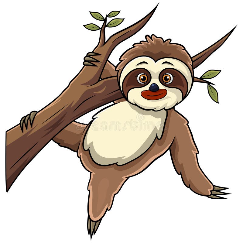 Cartoon Sloth Hanging on a Tree Branch Stock Vector - Illustration of ...