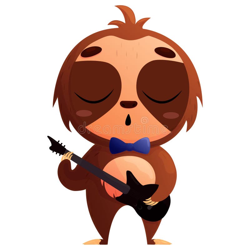 Cartoon Sloth Playing Guitar and Singing Stock Vector - Illustration of ...