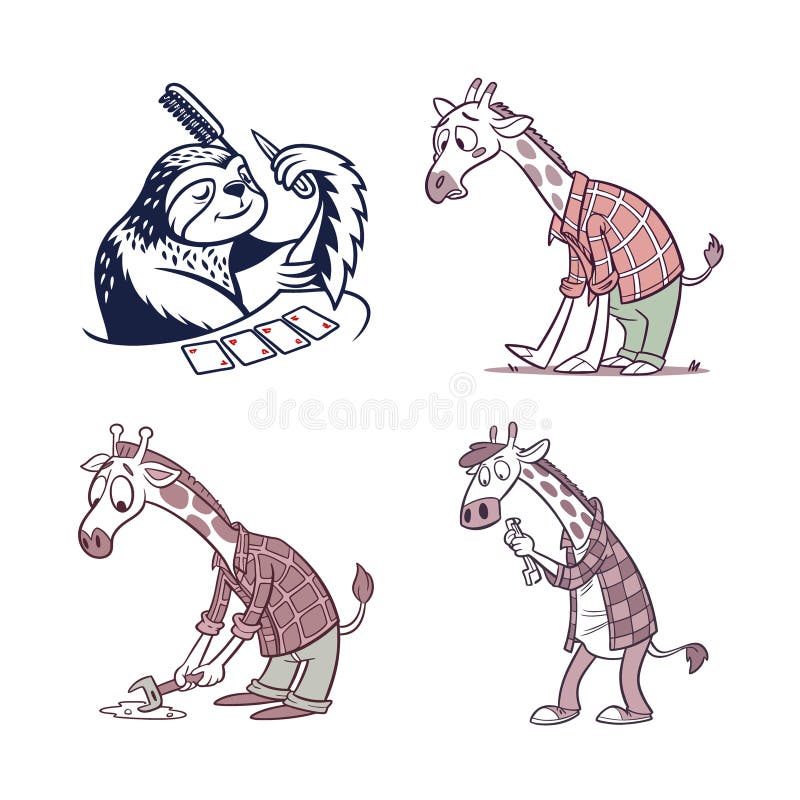 Cartoon Sloth Poker Player and Giraffe Evolution Art Stock Vector ...