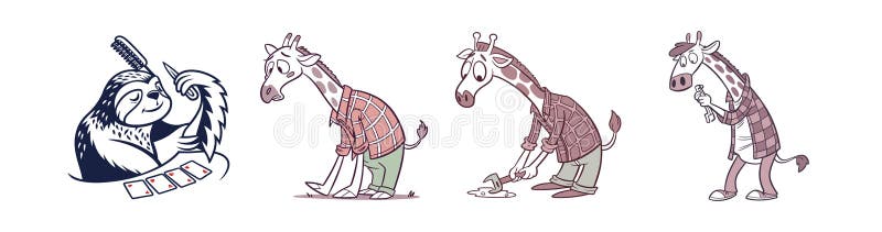 Cartoon Sloth Poker Player and Giraffe Evolution Art Stock Vector ...