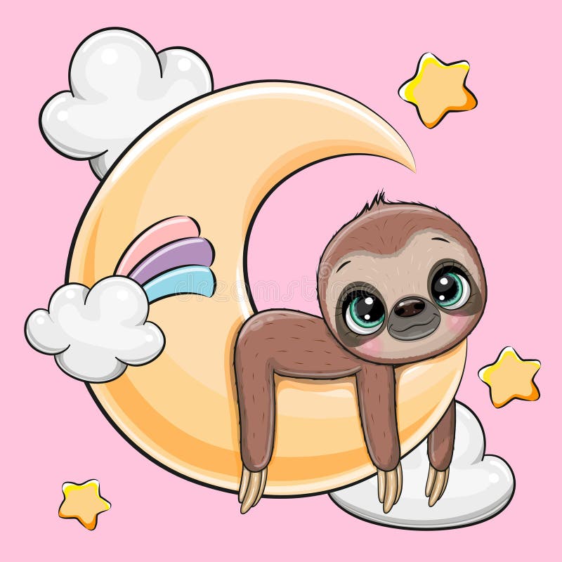 Cartoon Sloth is Sleeping on the Moon Stock Illustration - Illustration ...