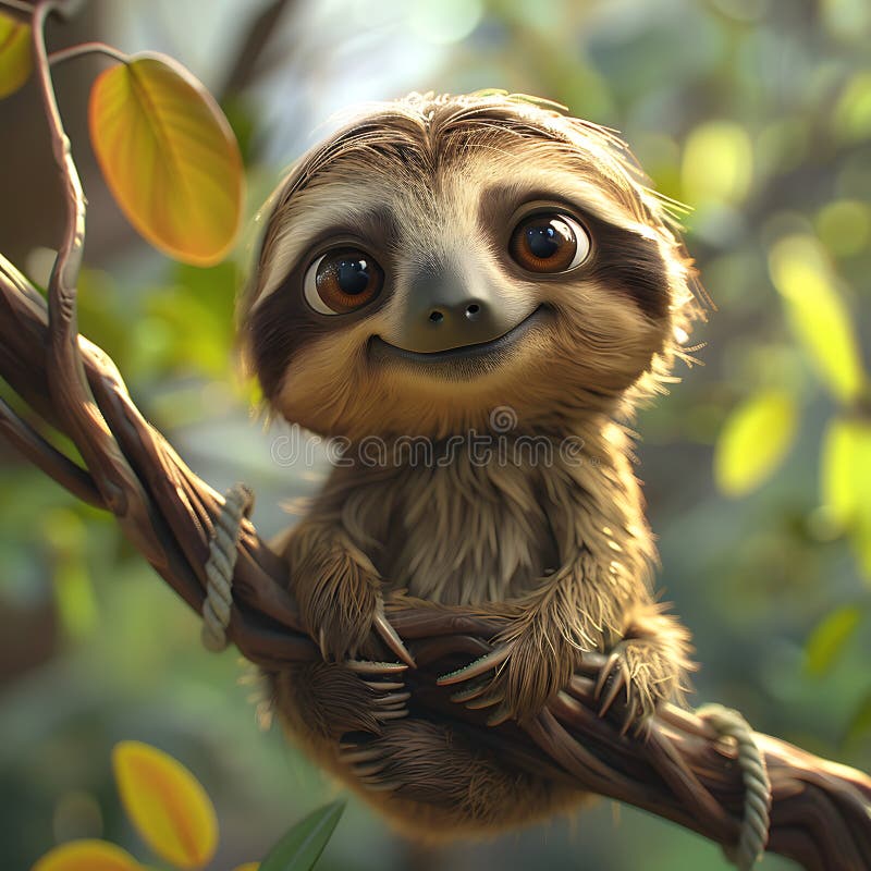 Cartoon sloth on a tree stock illustration. Illustration of sloth ...