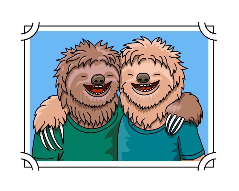 Illustrated Happy Cartoon Sloths Posing for Photo Stock Vector ...