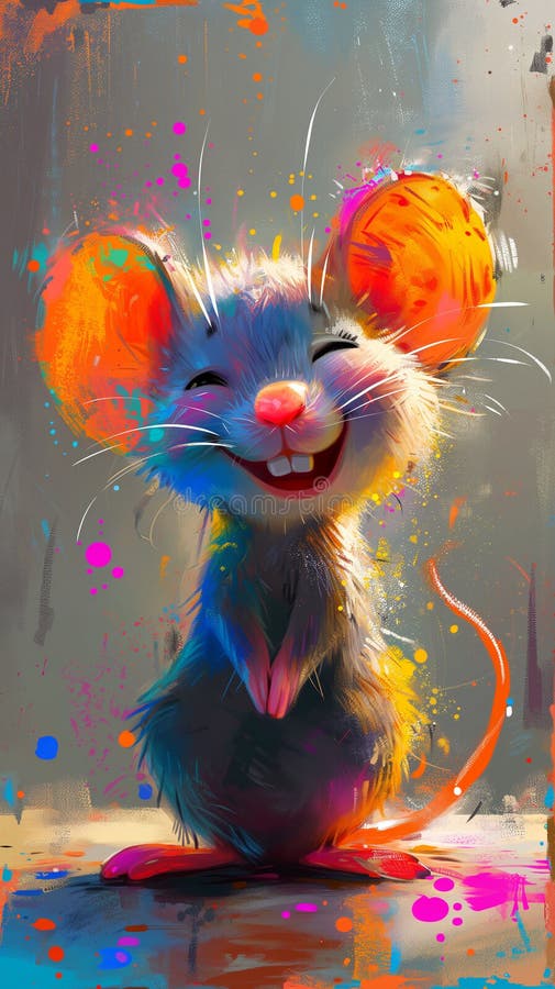 Cartoon Small Mouse Laughingly in Bright Colors 2 Stock Illustration ...