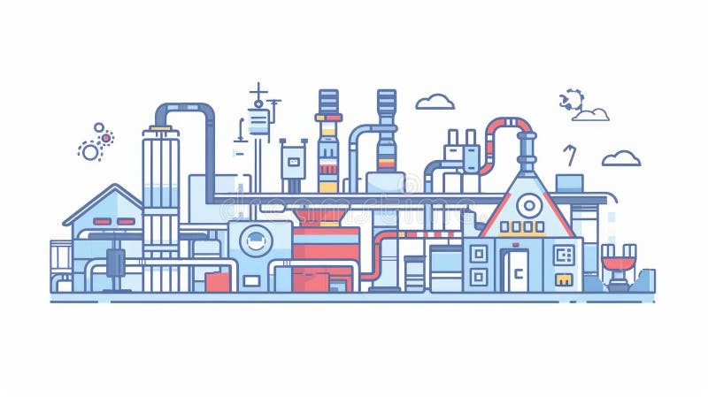 Cartoon of a Smart Factory with Advanced Automation Technology Stock ...