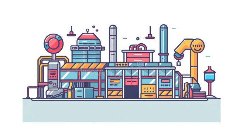 Cartoon of a Smart Factory with Advanced Automation Technology Stock ...