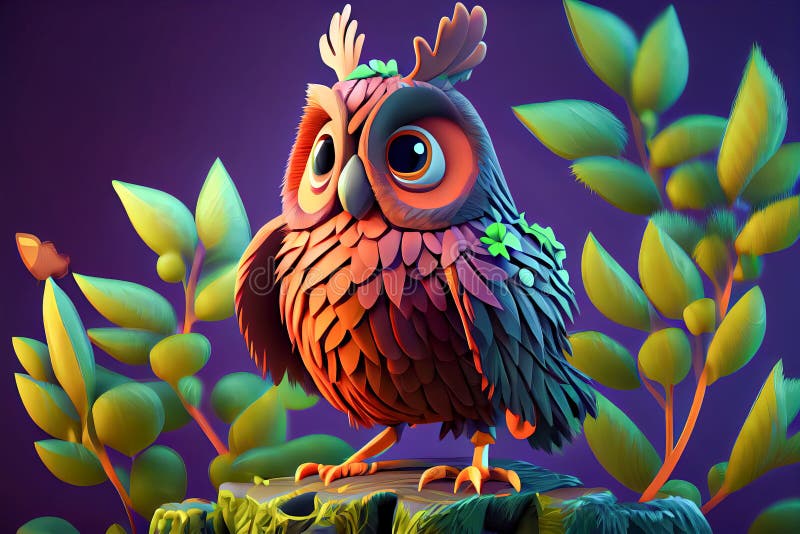 Cartoon Smart Owl Close-up. Generative AI Stock Photo - Image of ...