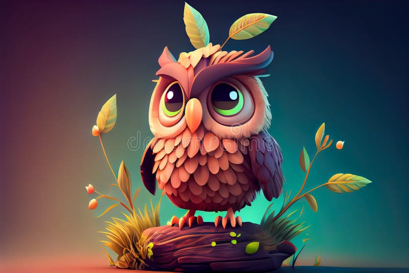 Cartoon Smart Owl Close-up. Generative AI Stock Image - Image of ...