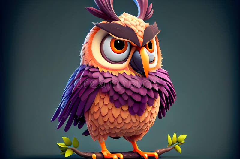 Cartoon Smart Owl Close-up. Generative AI Stock Illustration ...