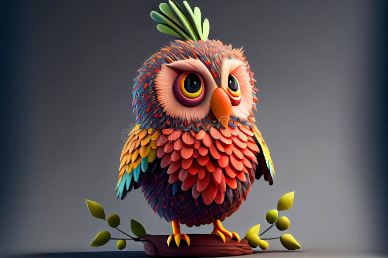 Cartoon Smart Owl Close-up. Generative AI Stock Illustration ...