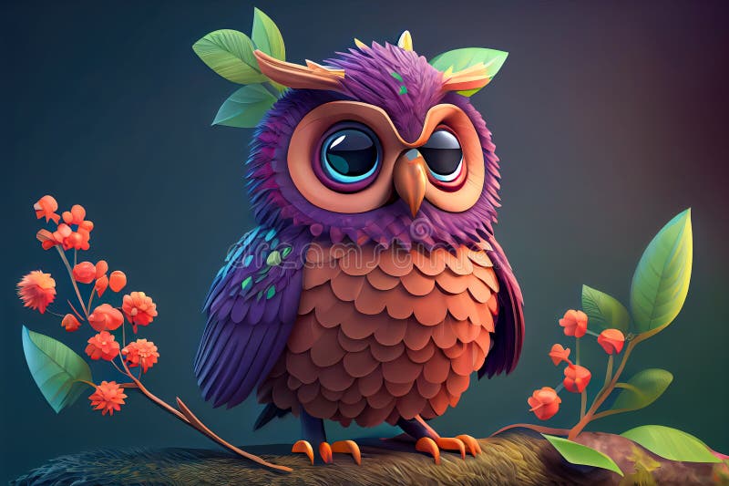 Cartoon Smart Owl Close-up. Generative AI Stock Image - Image of ...