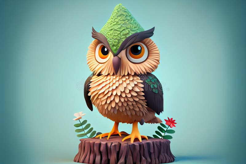 Cartoon Smart Owl Close-up. Generative AI Stock Image - Image of ...