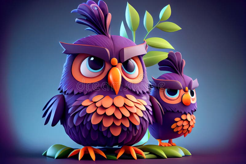 Cartoon Smart Owl Close-up. Generative AI Stock Illustration ...