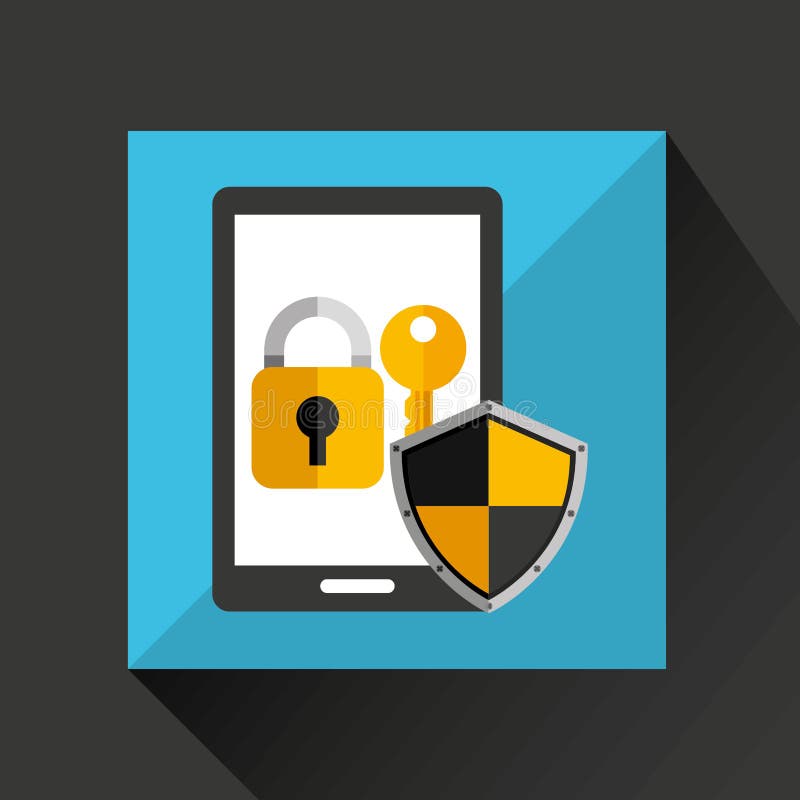 Cartoon Smartphone Black with Lock Key Security Icon Stock Illustration ...