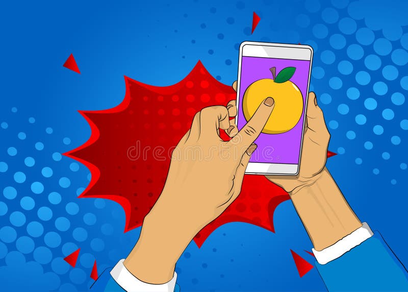 Cartoon Smartphone, Comic Book Telephone with Apple. Retro Vector ...