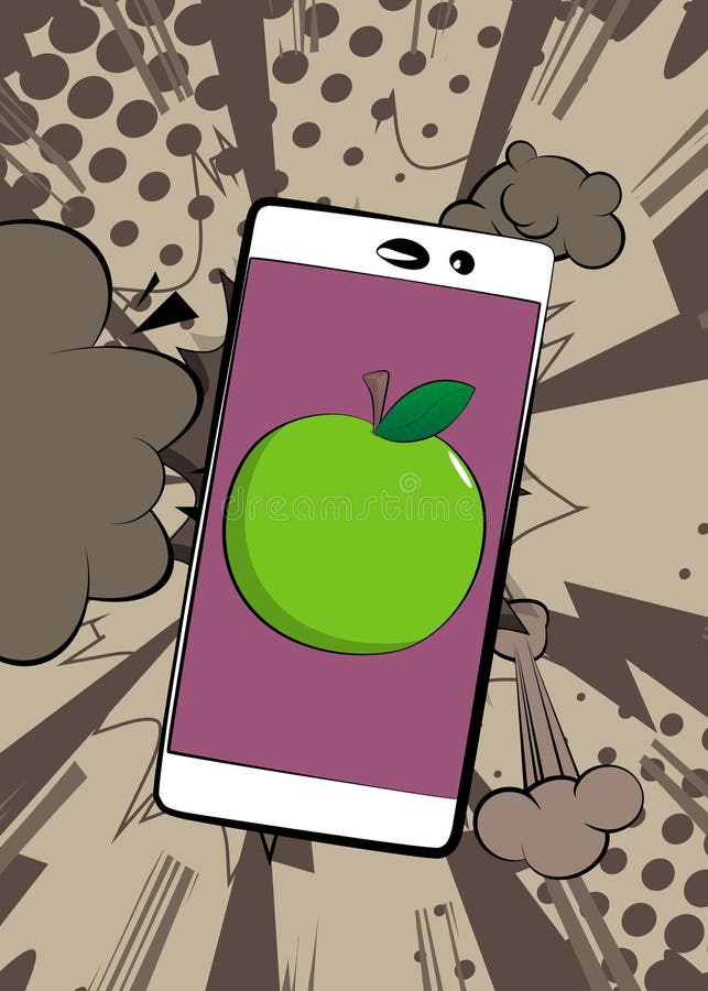 Cartoon Smartphone, Comic Book Telephone with Apple. Retro Vector ...