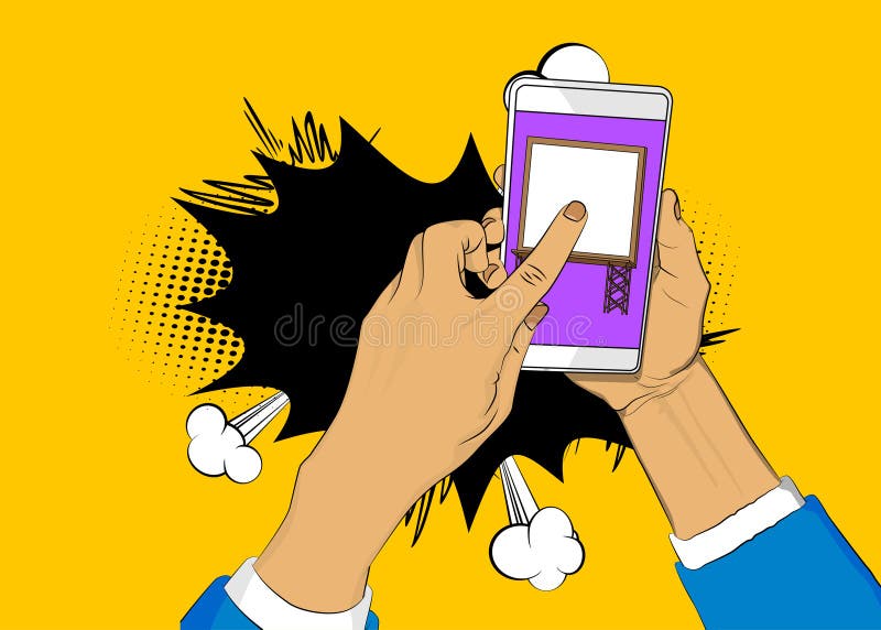 Cartoon Smartphone, Comic Book Telephone with Billboard. Retro Vector ...