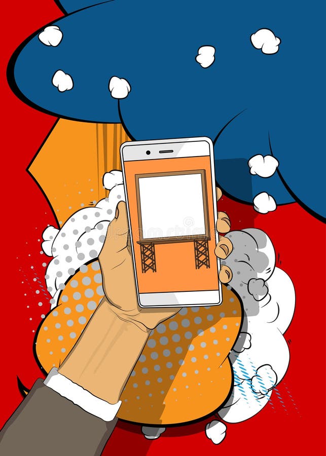 Cartoon Smartphone, Comic Book Telephone with Billboard. Retro Vector ...