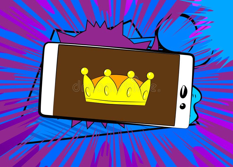 Cartoon Smartphone, Comic Book Telephone with Crown. Retro Vector ...