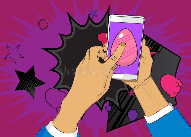 Cartoon Smartphone, Comic Book Telephone with Easter Egg. Stock Vector ...