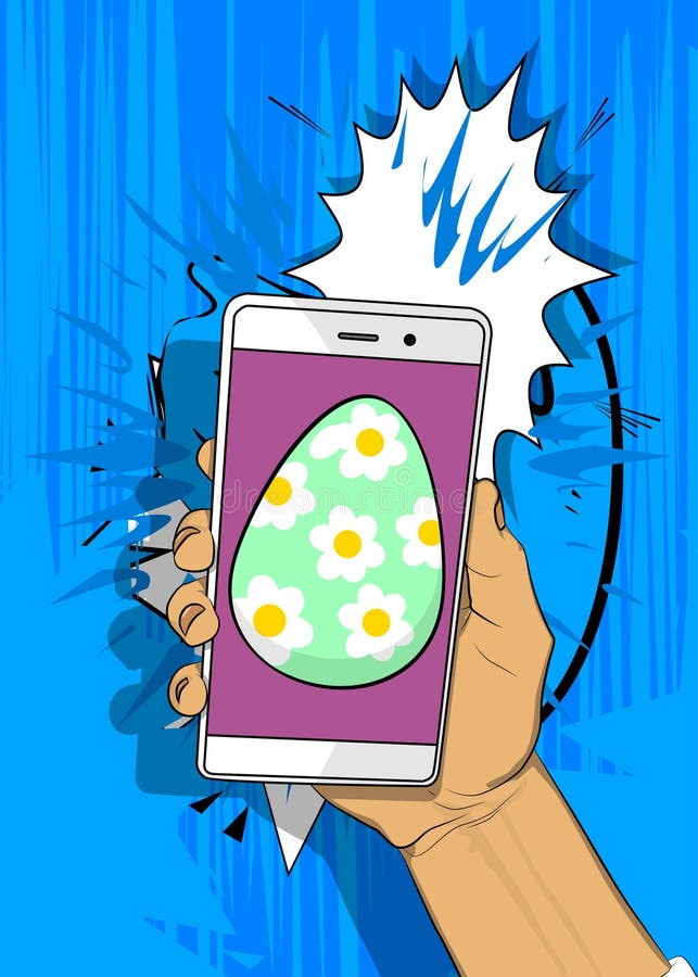 Cartoon Smartphone, Comic Book Telephone with Easter Egg. Stock Vector ...