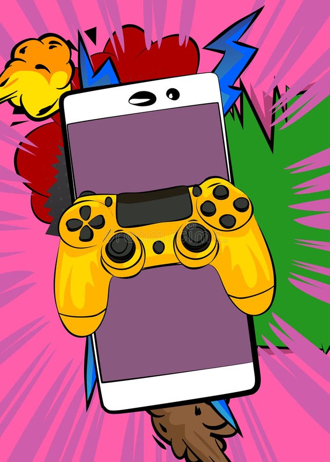 Cartoon Smartphone, Comic Book Telephone with Gaming Controller. Retro ...