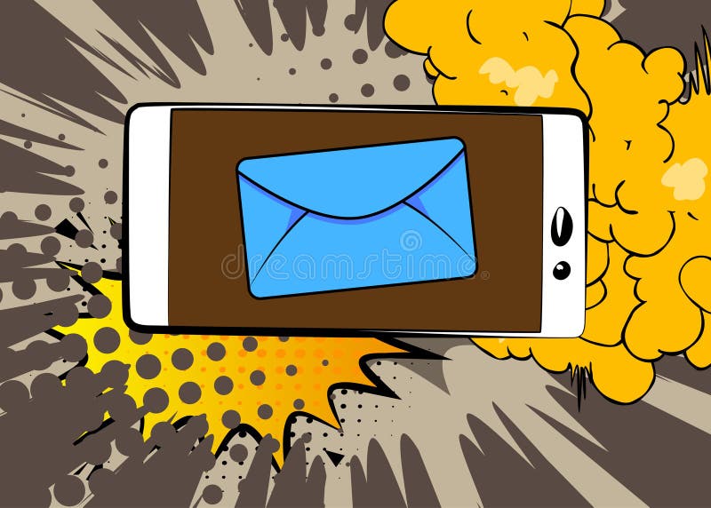 Cartoon Smartphone, Comic Book Telephone with Letter Envelope. Retro ...