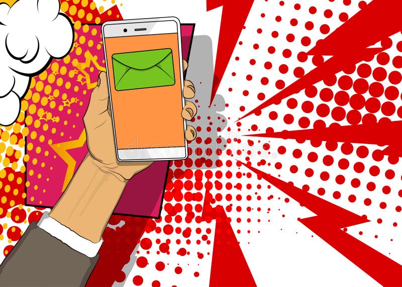 Cartoon Smartphone, Comic Book Telephone with Letter Envelope. Retro ...