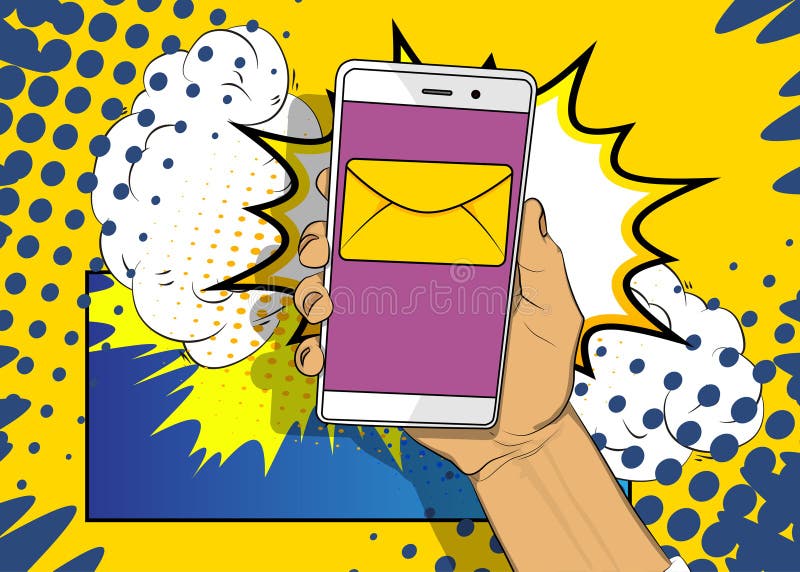 Cartoon Smartphone, Comic Book Telephone with Letter Envelope. Retro ...
