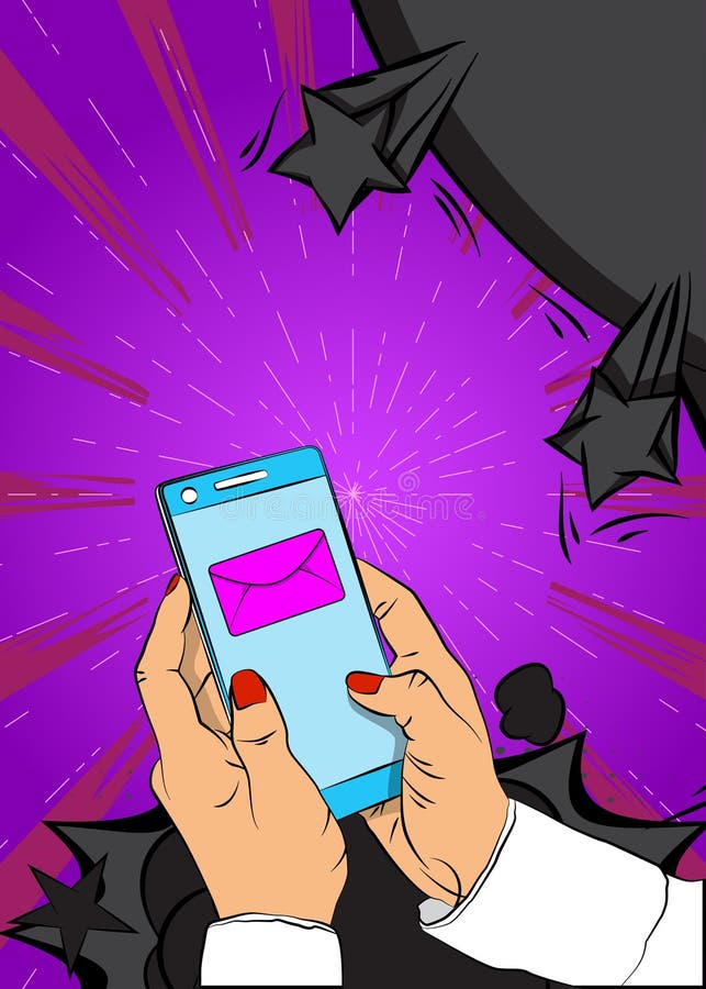 Cartoon Smartphone, Comic Book Telephone with Letter Envelope. Retro ...