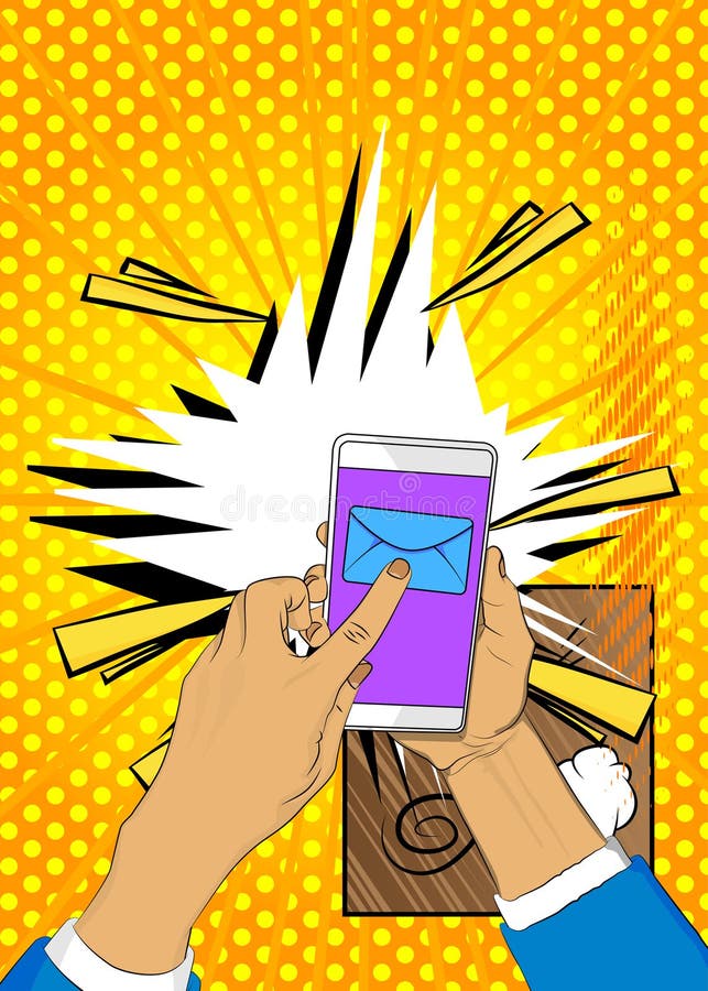 Cartoon Smartphone, Comic Book Telephone with Letter Envelope. Retro ...