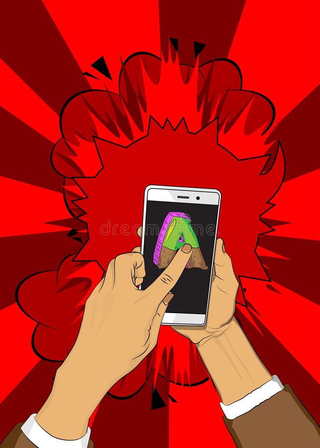 Cartoon Smartphone, Comic Book Telephone with Letter a. Retro Vector ...