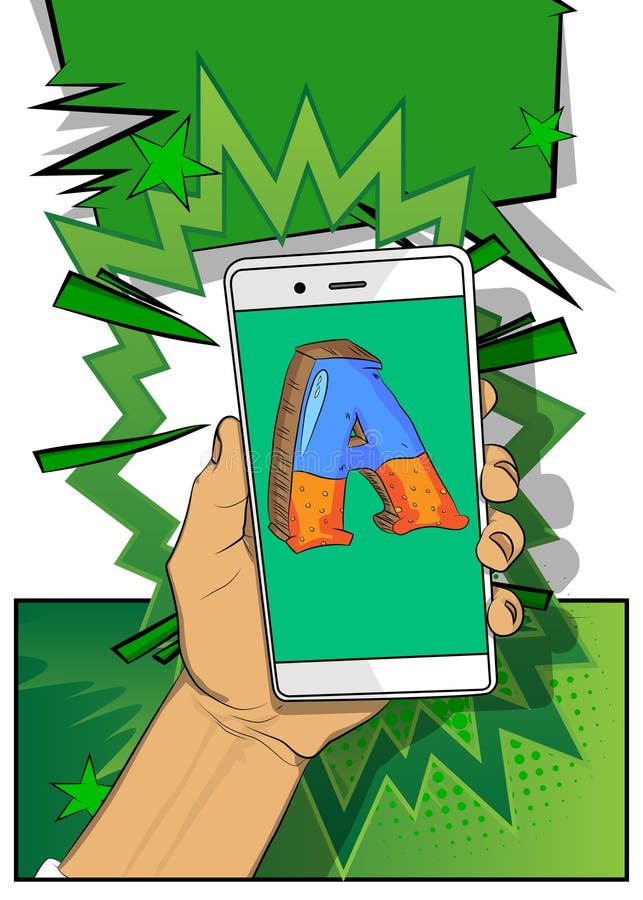 Cartoon Smartphone, Comic Book Telephone with Letter a. Retro Vector ...