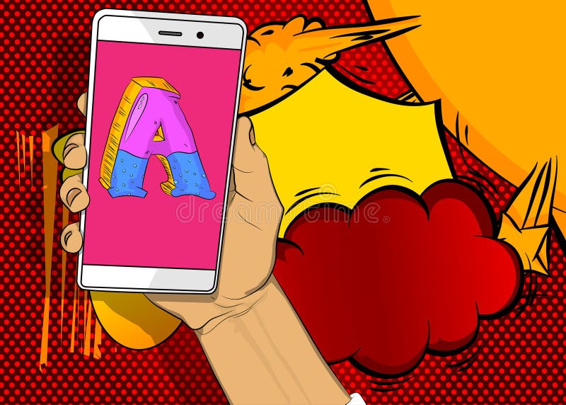 Cartoon Smartphone, Comic Book Telephone with Letter a. Retro Vector ...