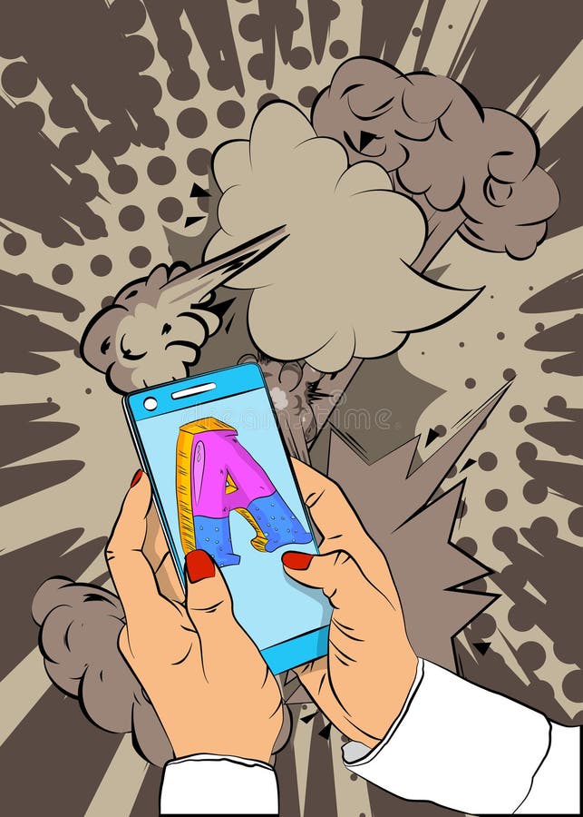 Cartoon Smartphone, Comic Book Telephone with Letter a. Retro Vector ...